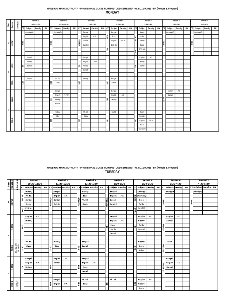 2023-24 Odd Routine BA Blank Draft 2 | PDF | Languages | Foreign Language Studies