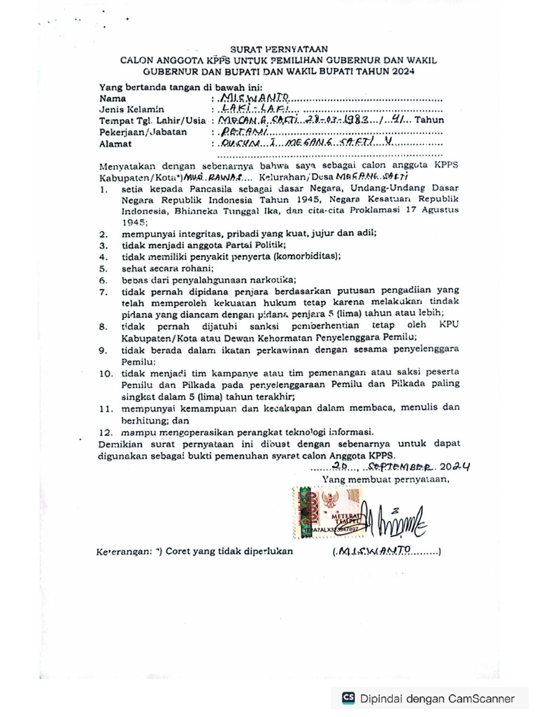 surat pernyataan_Miswanto | PDF