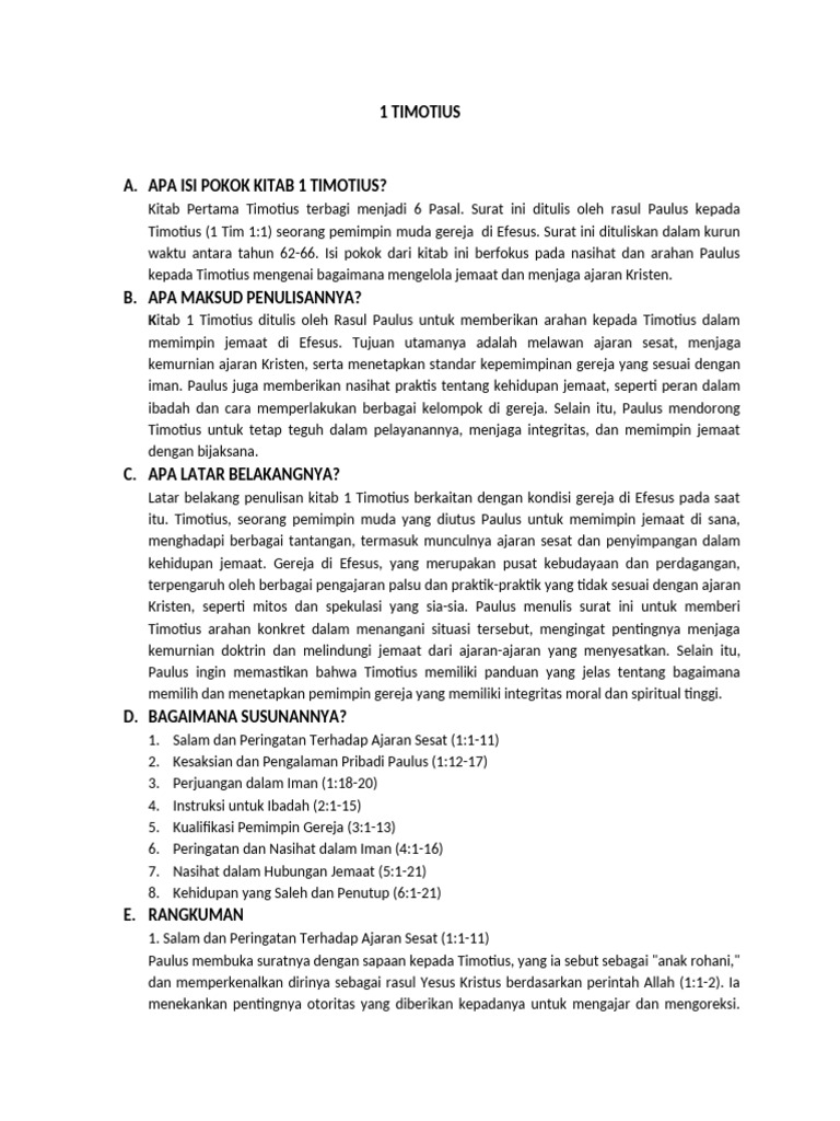 Arahan Paulus untuk Timotius di Efesus | PDF