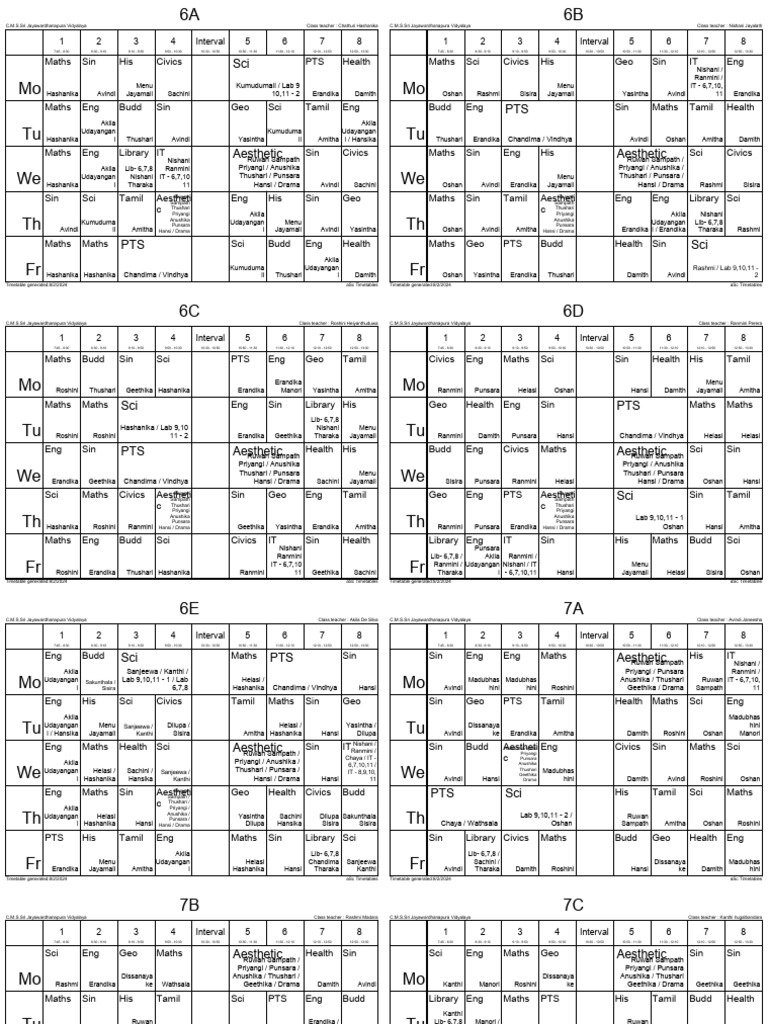Class Time Table - 2024 1st Term 05.08.2024 | PDF