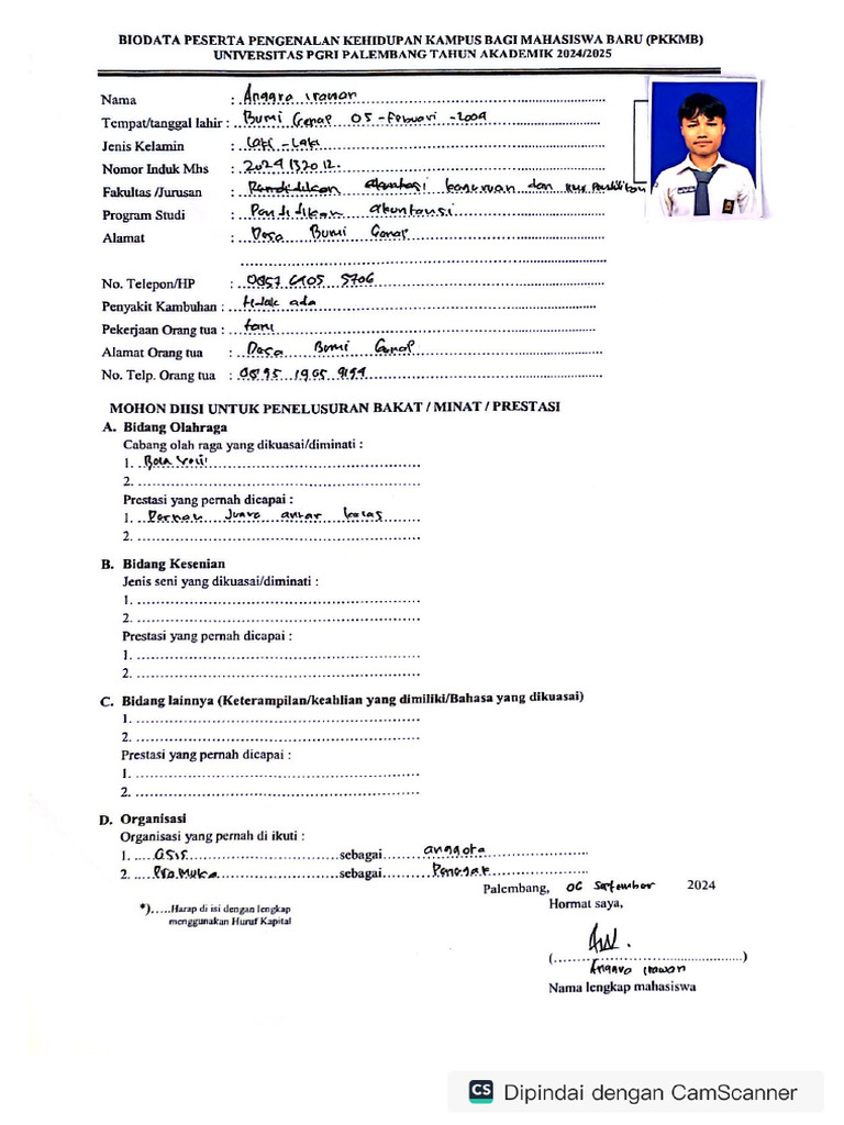 Biodata peserta pkkmb | PDF