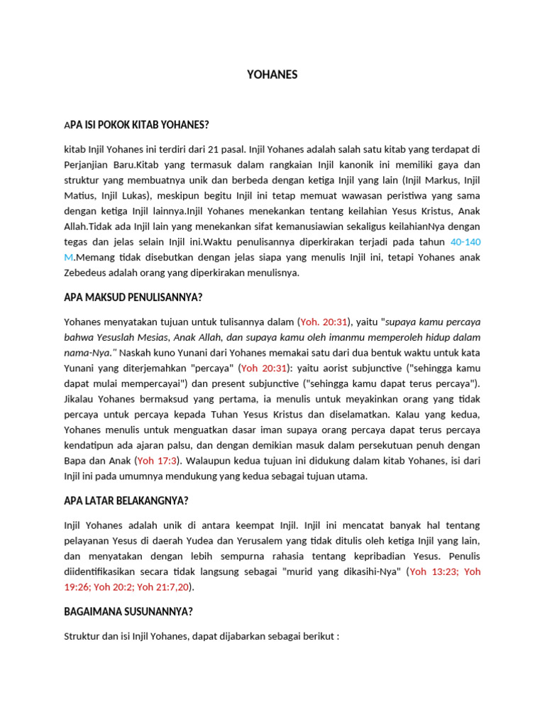 Isi dan Tujuan Kitab Yohanes | PDF