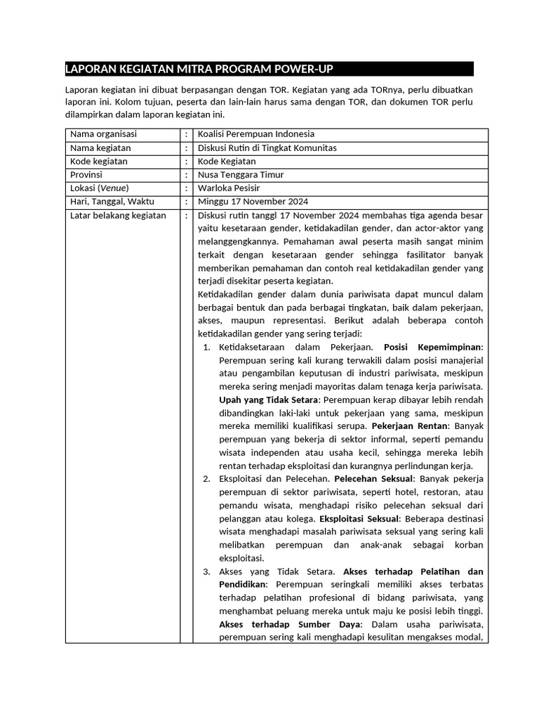 Laporan Narasi Kegiatan Diskusi Rutin- November 2024 | PDF