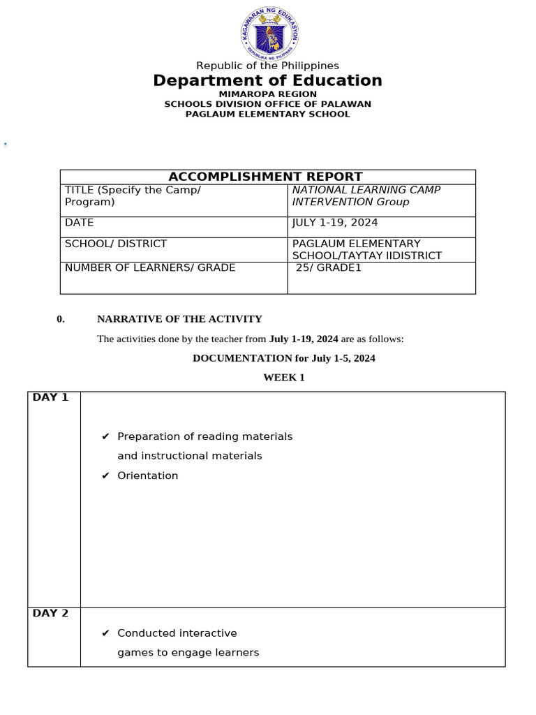 Daily-Accomplishment-Report-Template | PDF | Learning | Teachers
