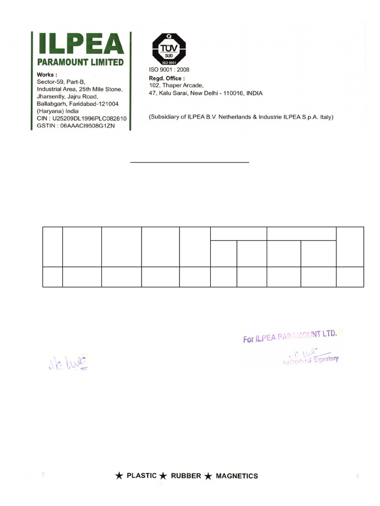Material Test Certificate for Rubber Leg | PDF