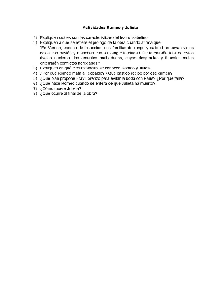 Actividades Romeo y Julieta | PDF