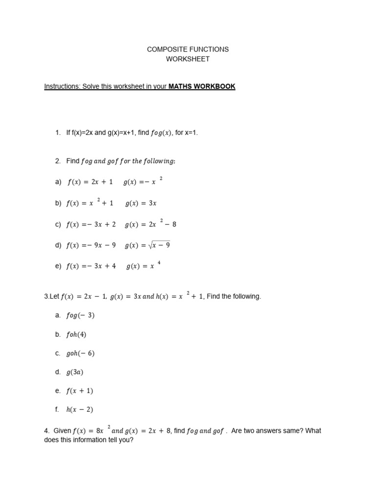 Composite Functions WS | PDF