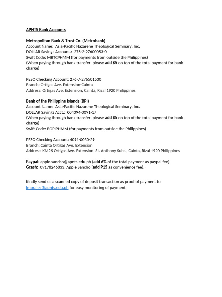 APNTS Payment Options | PDF