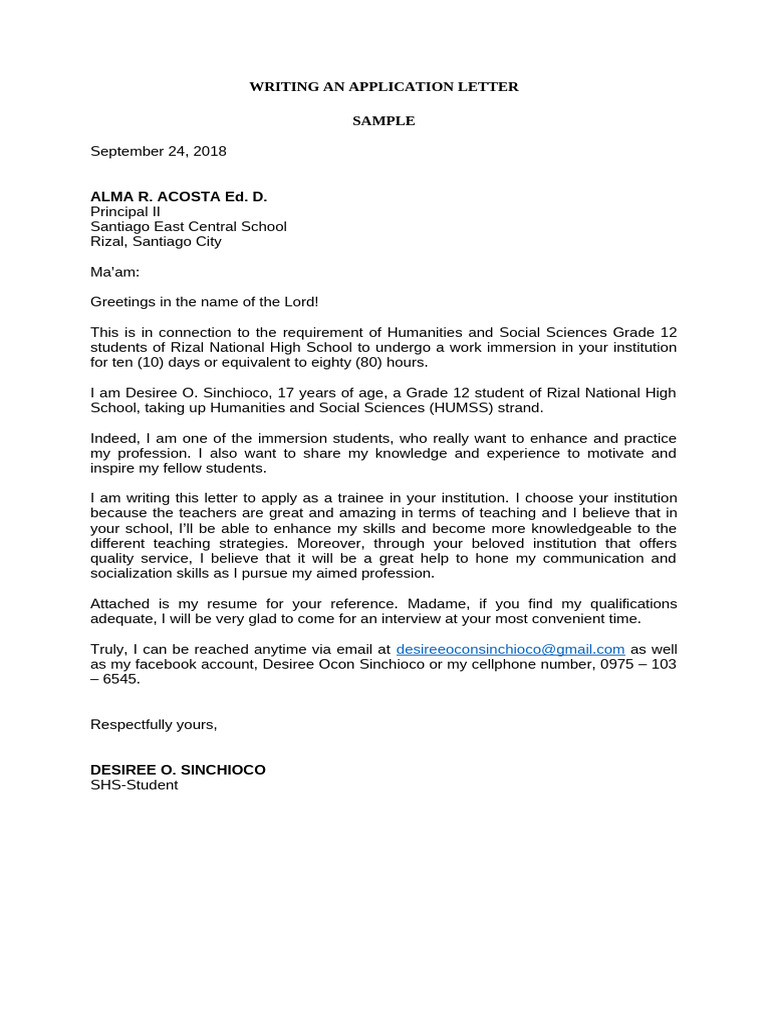 Sample Application Letter | PDF