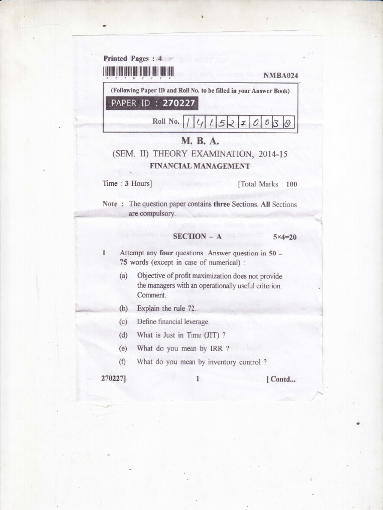 Financial Management, 2014-15 question aktu | PDF | Dividend | Cost Of ...