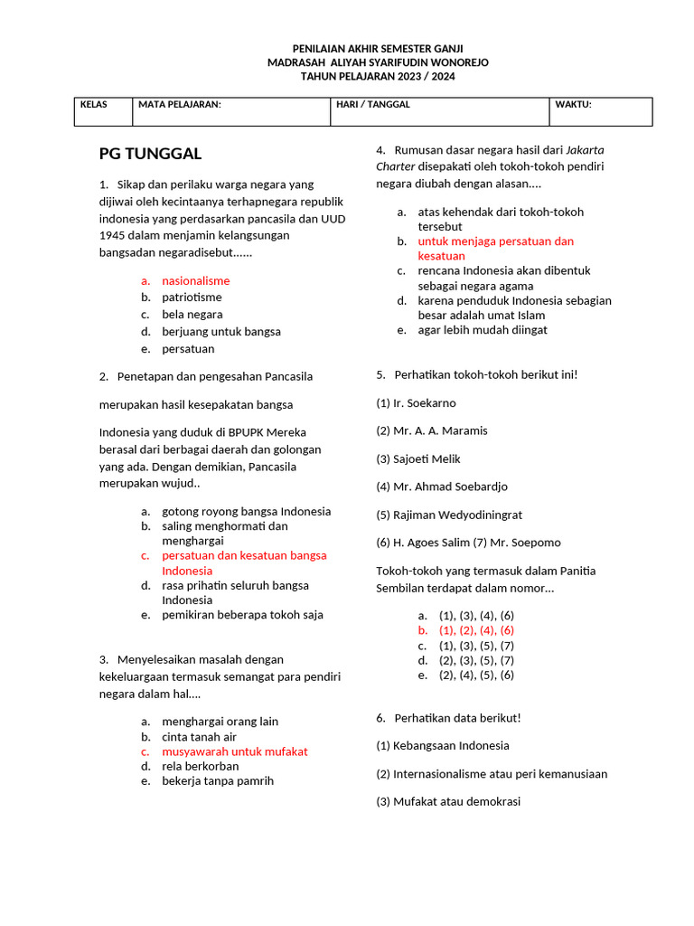 Format Soal Pas Ganjil 2024 X | PDF