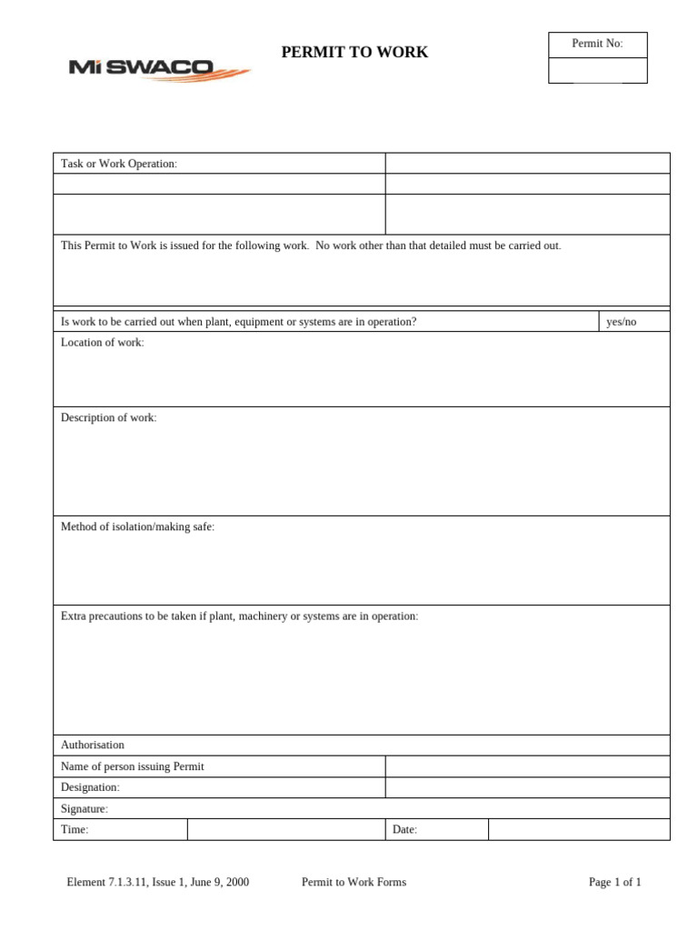 Permit to Work | PDF | Personal Protective Equipment | Occupational ...