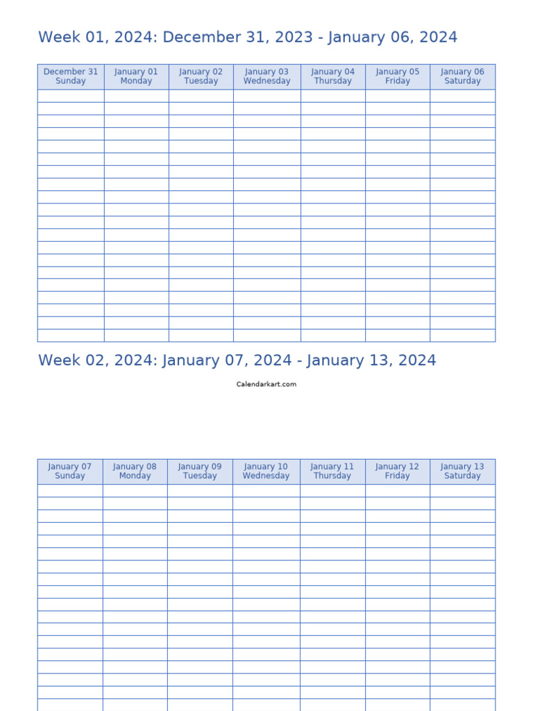 Weekly Calendar 2024 Lined Template | PDF