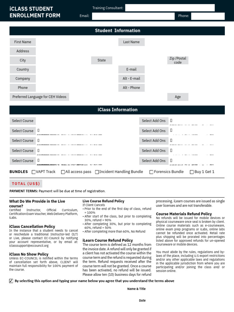 Iclass Student Enrollment Form-July22 | PDF | Cyberspace | Software