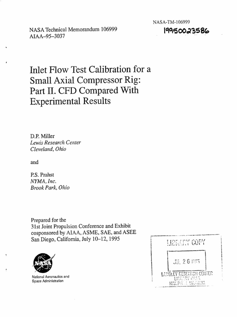 Inlet Flow Test Calibration For A Small Axial Compressor Rig Part II ...