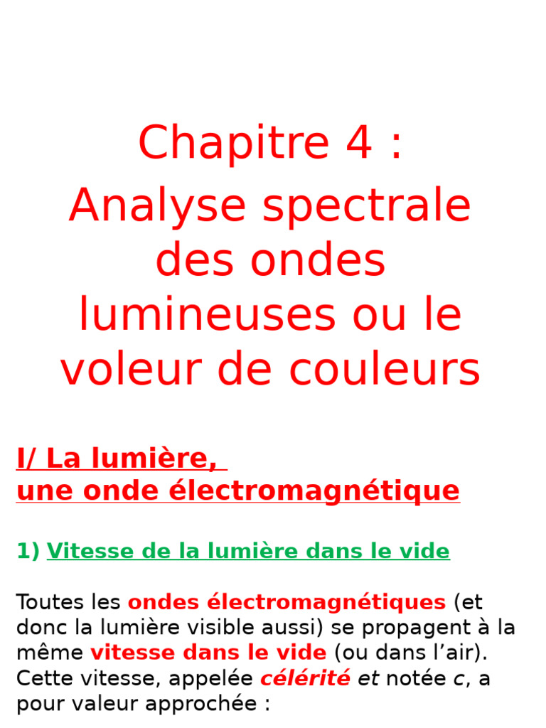 Chap 4 Analyse Spectrale Des Ondes Lumineuses Cours Ppt | PDF | Spectre électromagnétique | Lumière