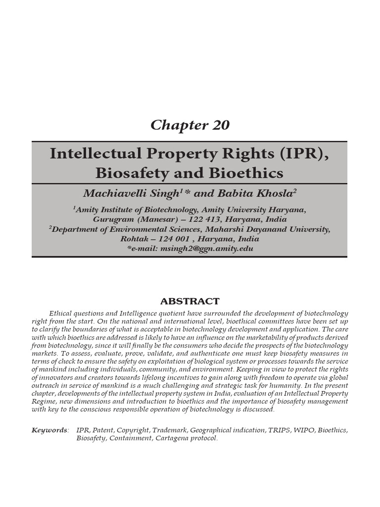 IPR BIOSAFETY & ethics | PDF | Prior Art | Patent