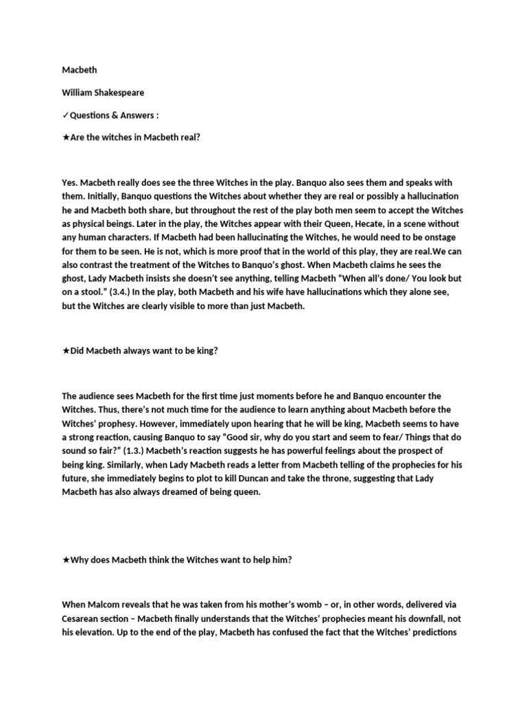 Macbeth 3 Questions &anws | PDF | Macbeth