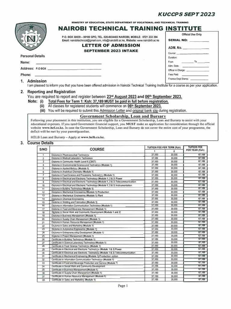 1. NTTI ADMISSION LETTER SEPT 2023 INTAKE | PDF | Electrical Engineering