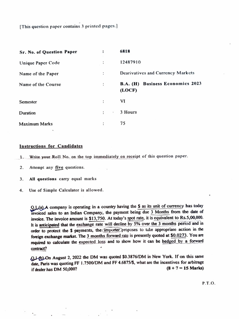DSE DCM - CBCS 2023 Paper 1 | PDF | Option (Finance) | Futures Contract