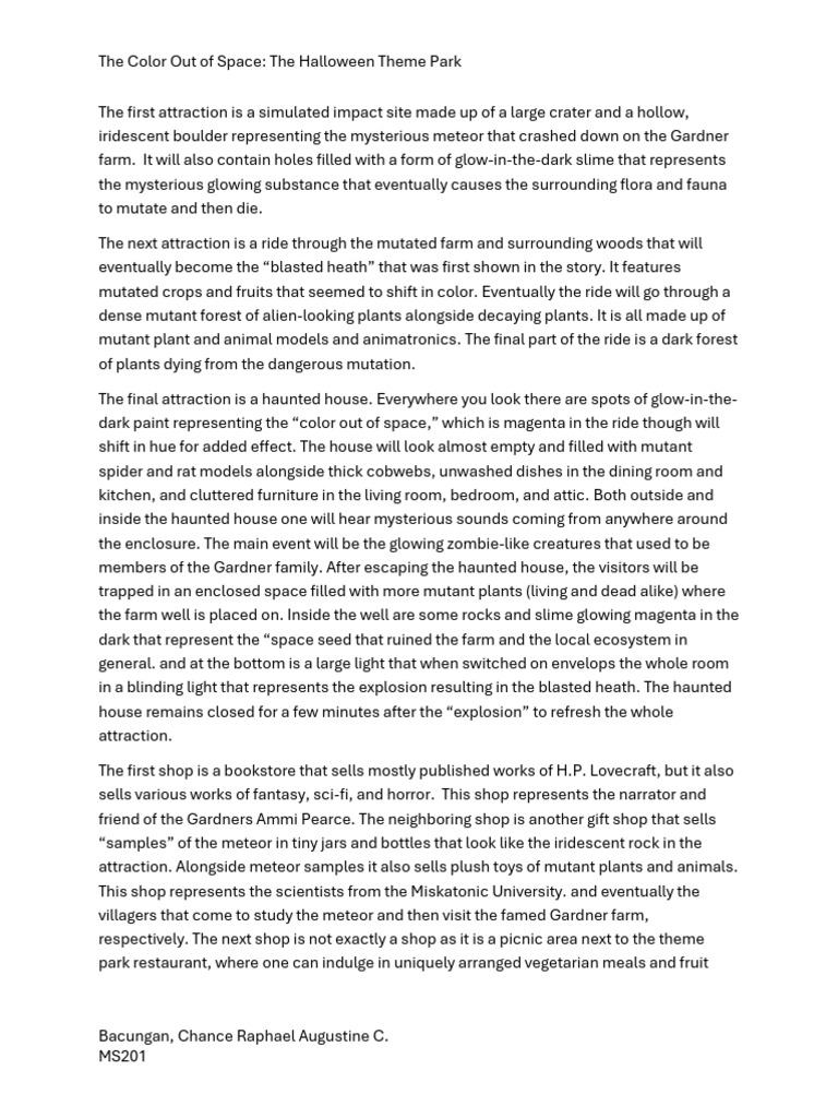 PT6_Literary Theme Park_Bacungan_Summary Sheet | PDF