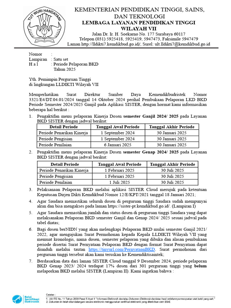 Surat Periode BKD Ganjil Genap 24 25 | PDF