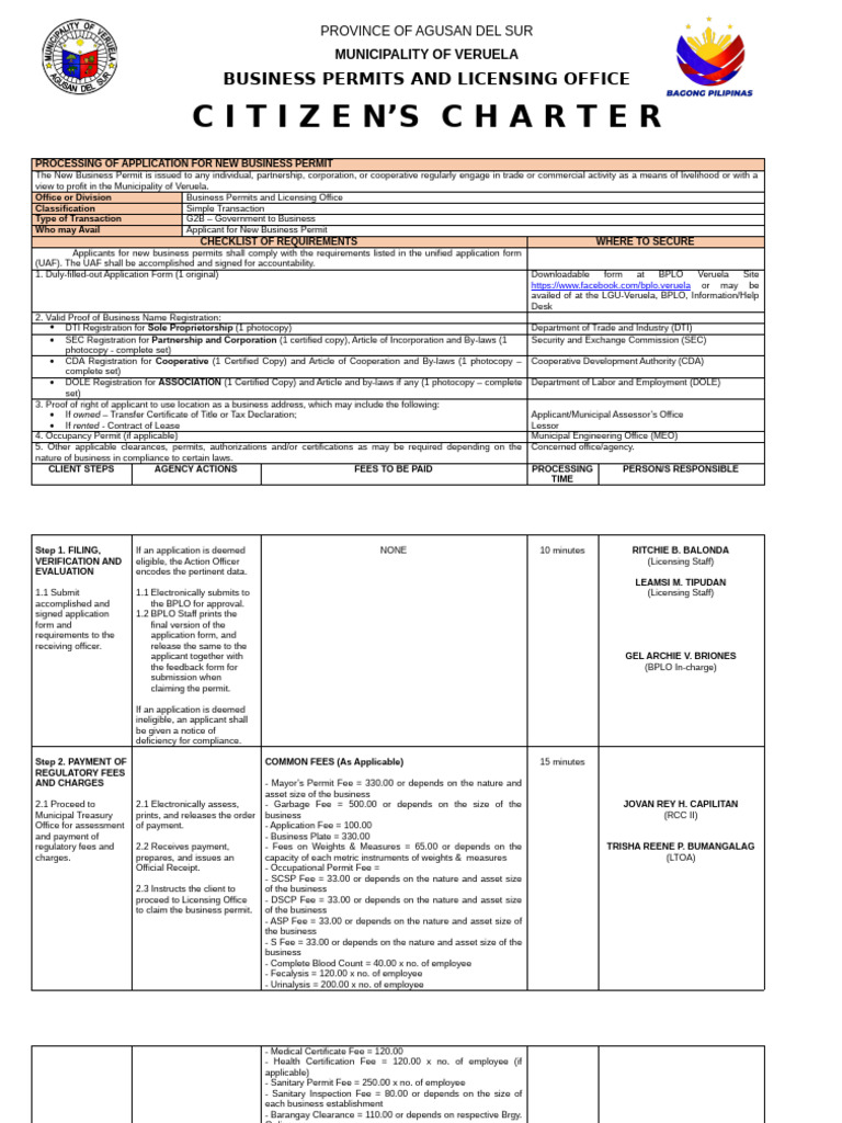 Bplo Citizens Charter 2024 | PDF