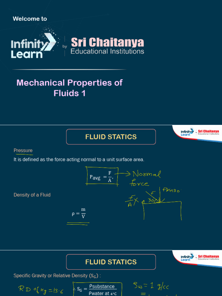 Fluid Statics And Pressure Concepts Pdf Pressure Density