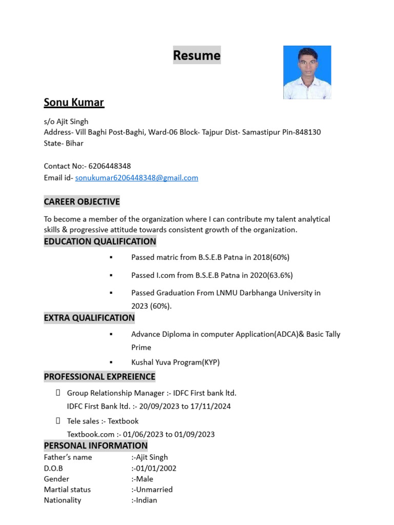 Resume: Sonu Kumar | PDF