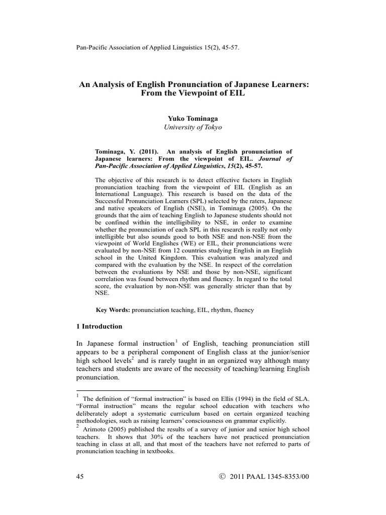 An Analysis of English Pronunciation Among Japanese Learners | PDF ...