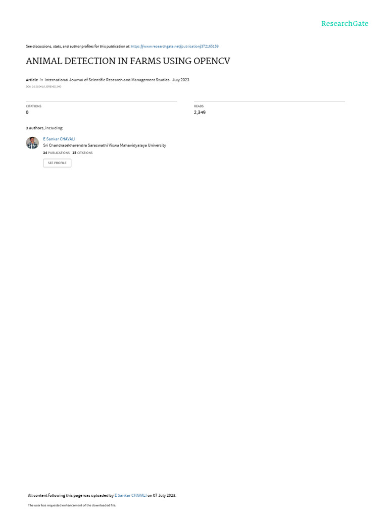 Animal Detection in Farms Using OpenCV | PDF | Computer Vision ...