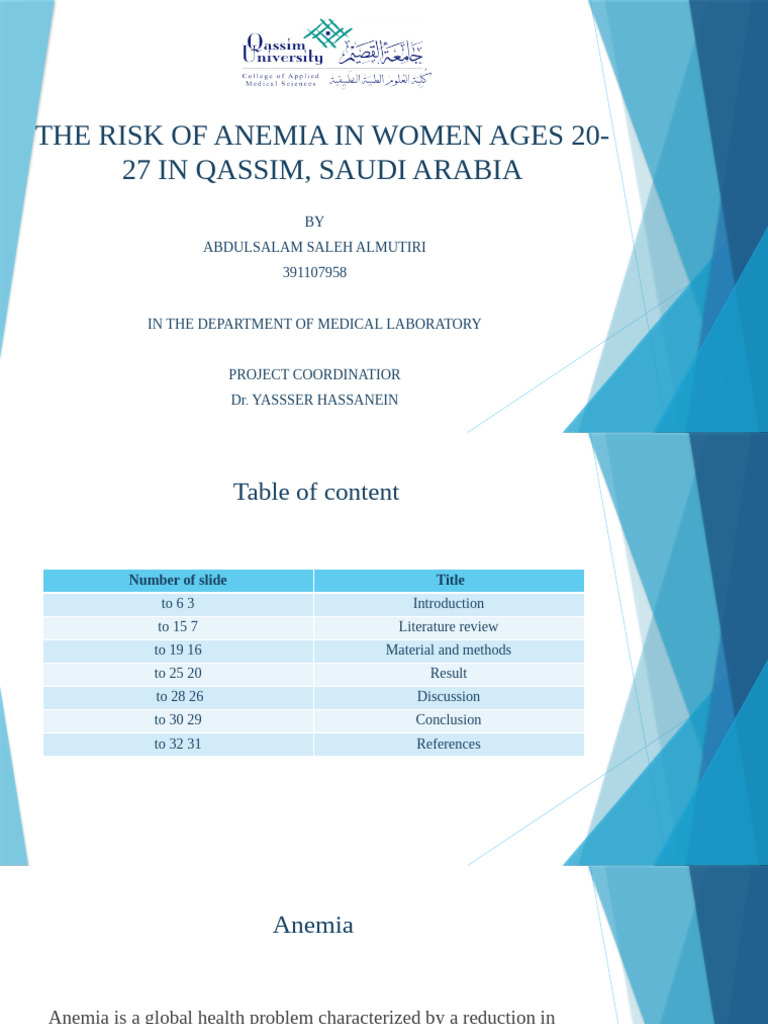 Anemia Risk in Women 20-27 in Qassim | PDF | Anemia | Medical Specialties