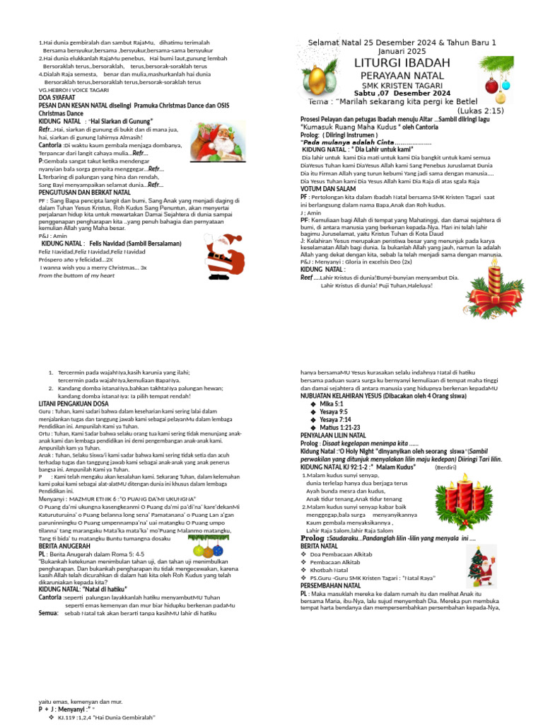 Liturgi Ibadah Natal Smk Tagari Print New | PDF