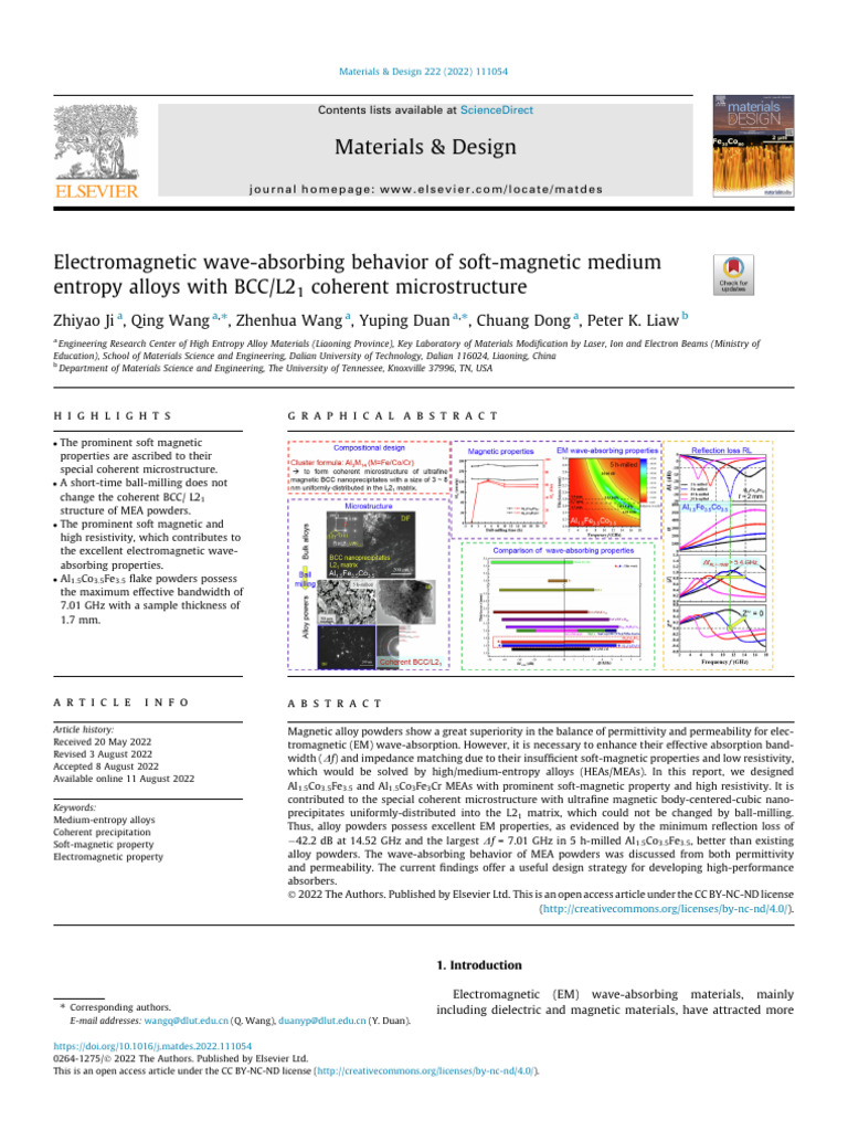 Electromagnetic wave-absorbing behavior of soft-magnetic medium entropy alloys with BCCL21 ...