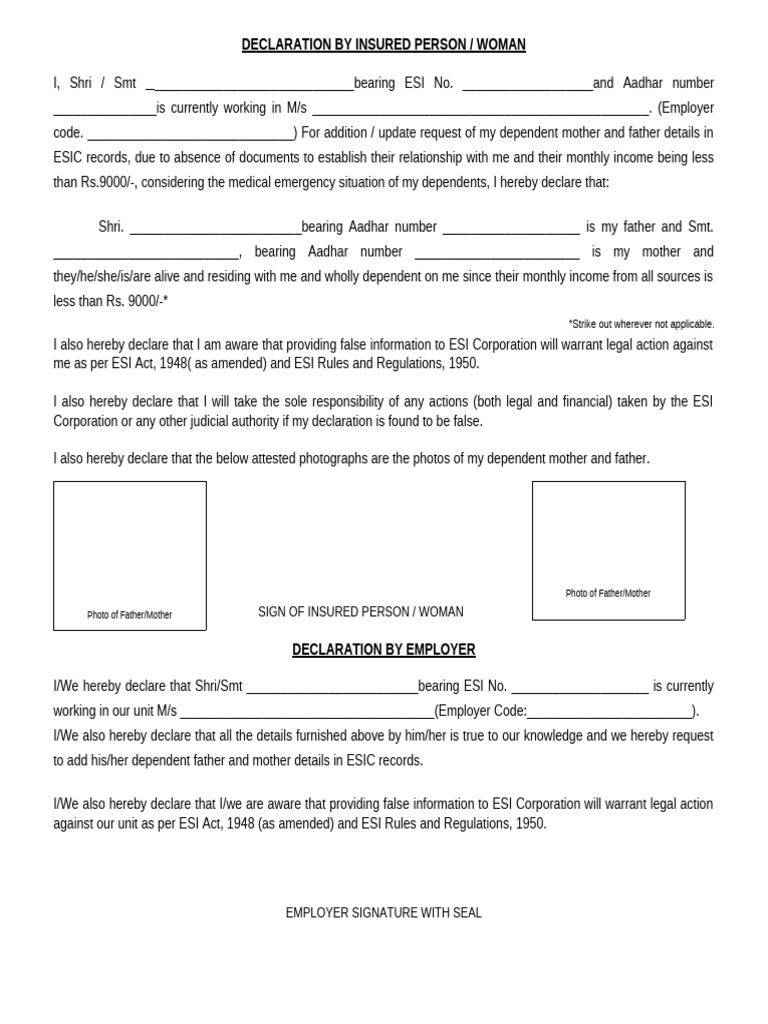 ESIC Dependent Declaration Form | PDF | Justice | Crime & Violence