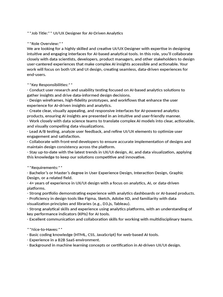 UI_UX Designer - JD | PDF | User Interface Design | User Interface