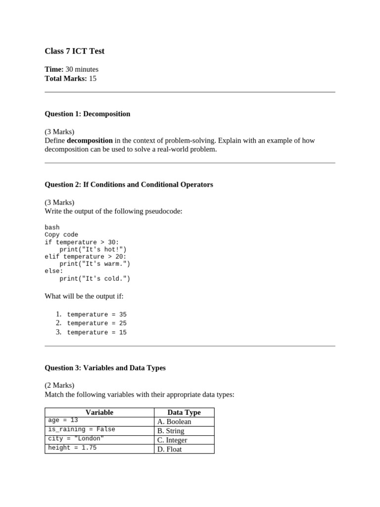 Class 7 ICT Test CH 1 | PDF