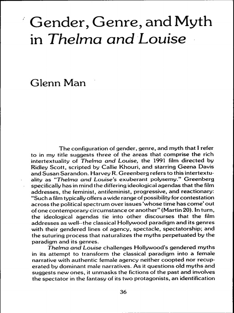 Gender Genre and Myth in Thelma and Louise | PDF | Feminism | Gender ...