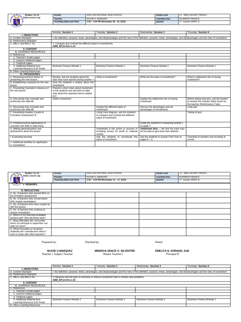 MATH 10 DLL - 2nd Q | PDF | Teachers | Learning