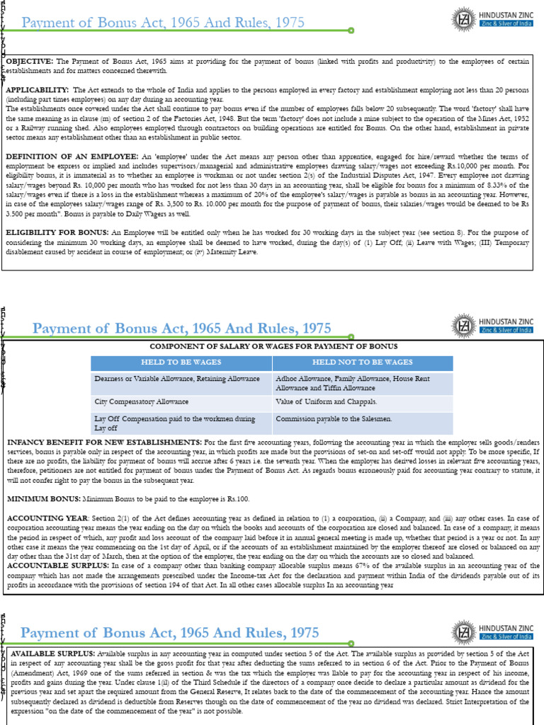 Overview of Payment of Bonus Act, 1965 | PDF | Employment | Salary