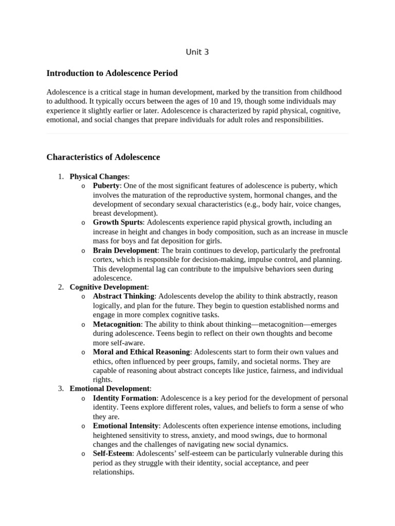 dev psy Unit 3 | PDF | Adolescence | Identity (Social Science)