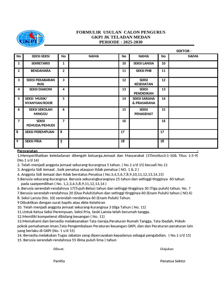 Formulir Usulan Calon Pengurus 1 | PDF