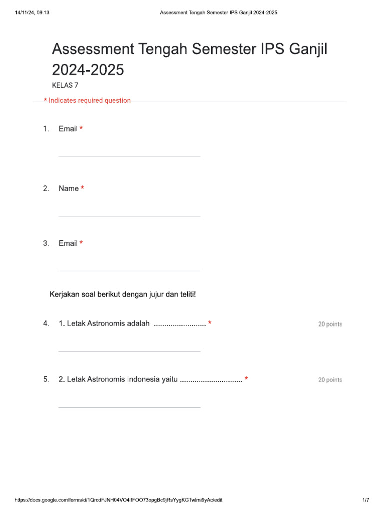 Soal PTS KLS 7 2024-2025 | PDF