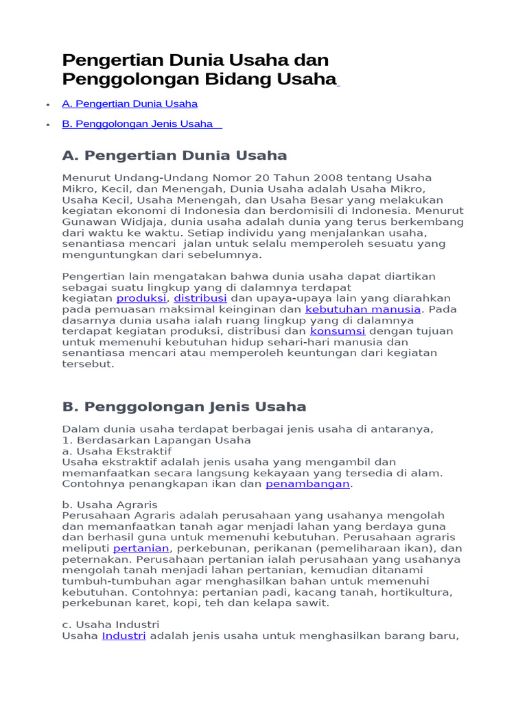 Penggolongan Jenis Usaha di Indonesia | PDF