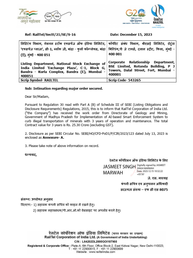 RailTel Secures Major AI Order | PDF | Equity Securities | Knowledge ...