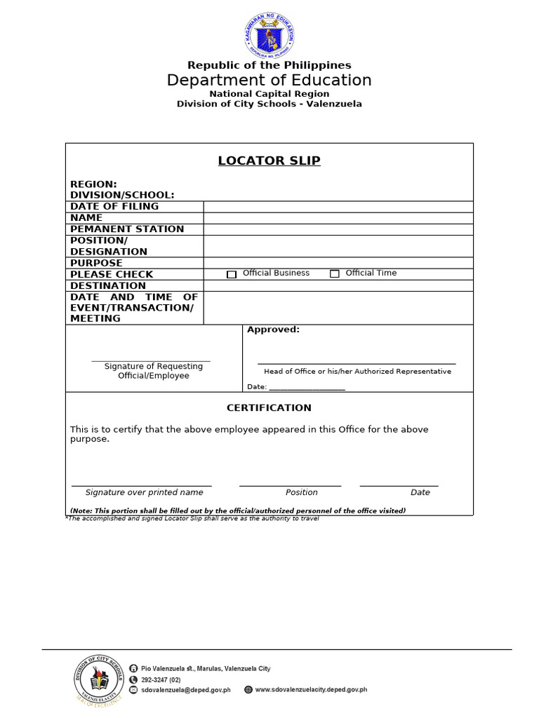 DepEd Locator Slip Template | PDF