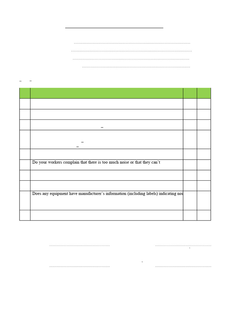 Noise Hazard Identification Checklist | PDF