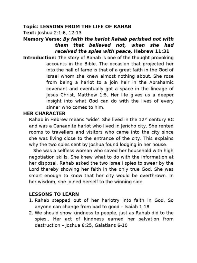 Lessons From The Life of Rahab | PDF | Christian Belief And Doctrine | Bible Content