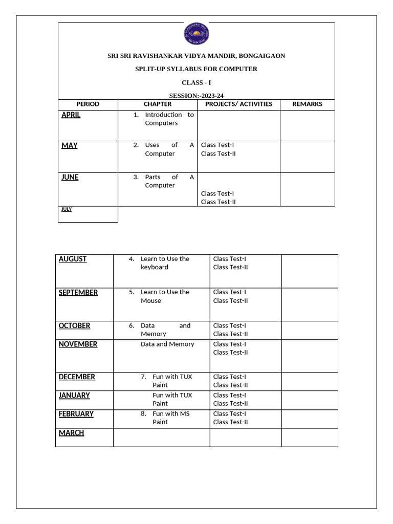 Computer Class 1 Pdf