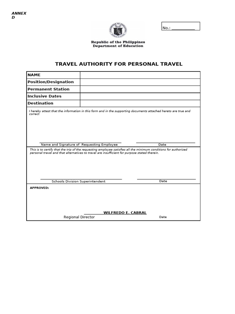 ANNEX D - SDO Travel Form | PDF